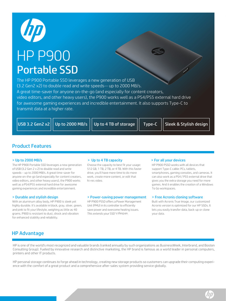 HP-P900-Specifications | PDF | Solid State Drive | Usb