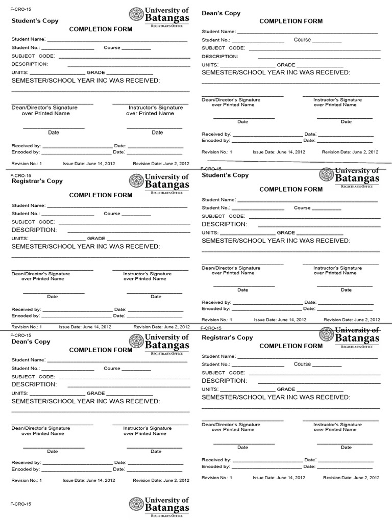 Completion Form F Cro 15 | PDF