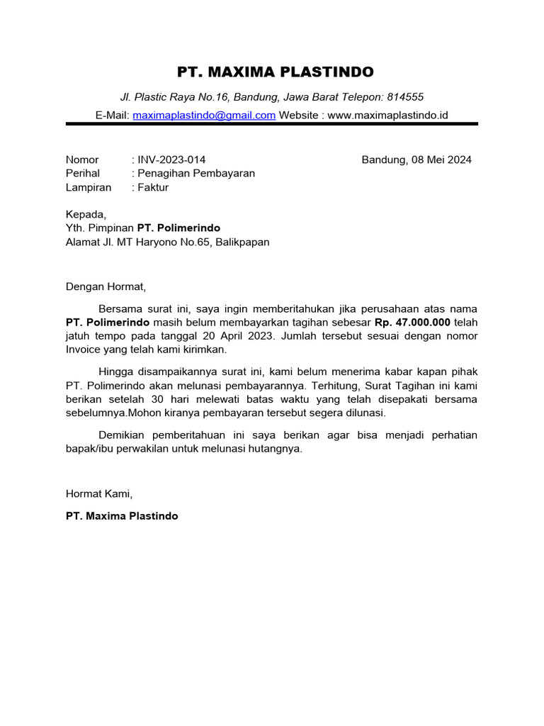 Surat Tagihan Bisnis - (Muhammad Anwari) | PDF