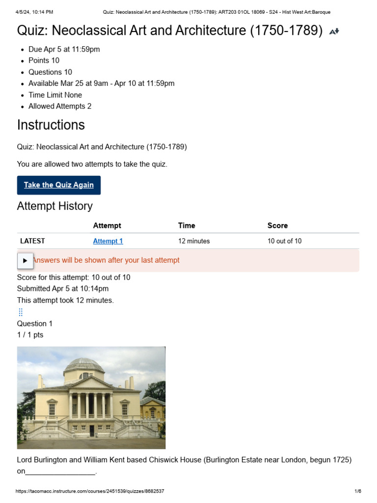 Quiz 1 Neoclassical Art and Architecture (1750-1789) | PDF | Baroque ...