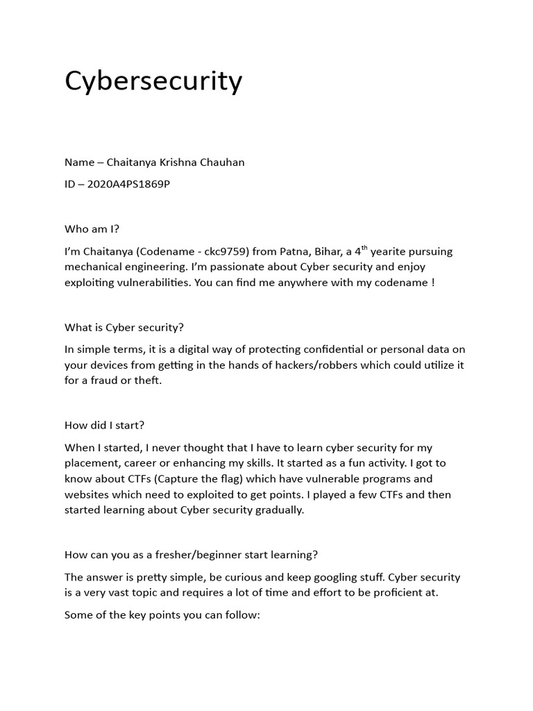 Cybersecurity Learning Guide for Students | PDF | Security | Computer ...