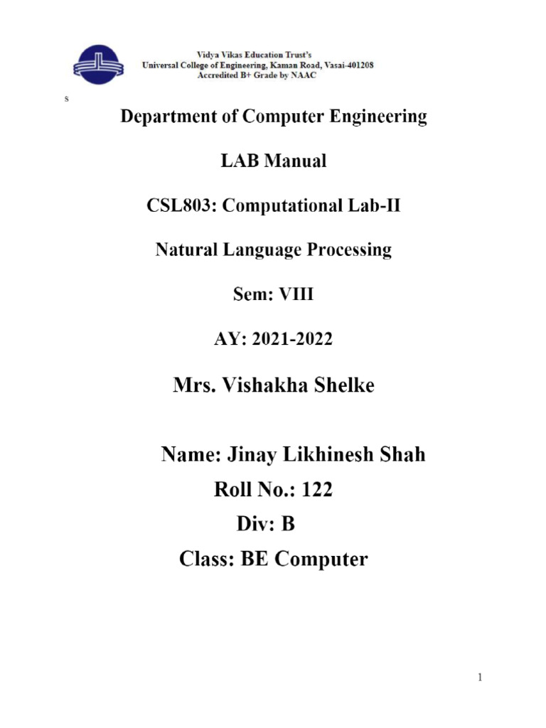 NLP Lab Manual | PDF