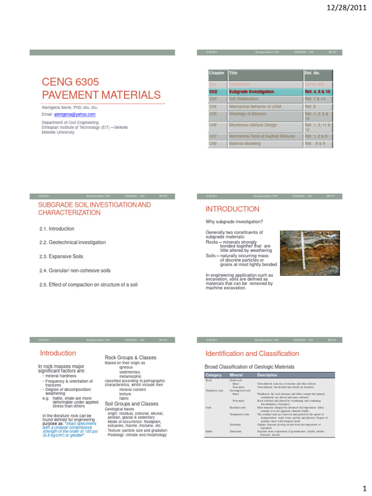 CENG 6305 Ch2 Subgrde Soil & Aggregate Investigation | PDF | Rock (Geology) | Sedimentary Rock