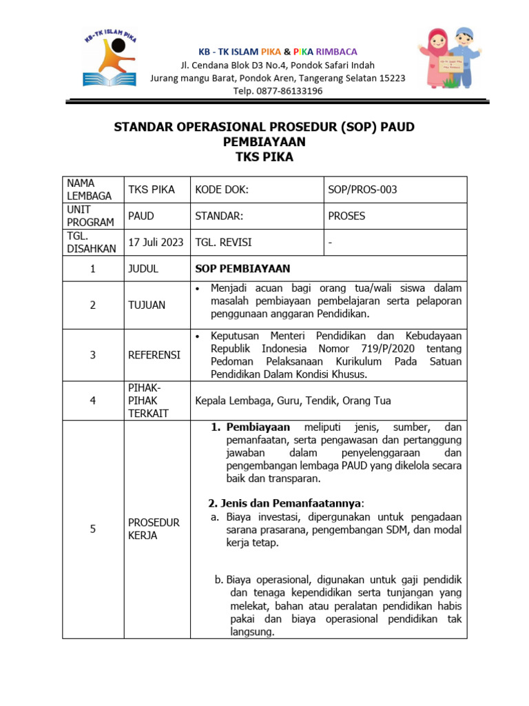 Sop Pembiayaan Tks Pika | PDF