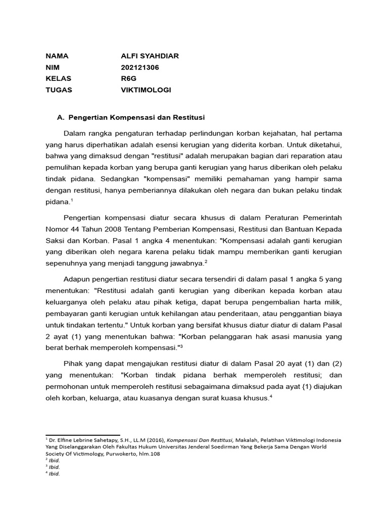 Kompensasi dan Restitusi Korban | PDF | Hukum
