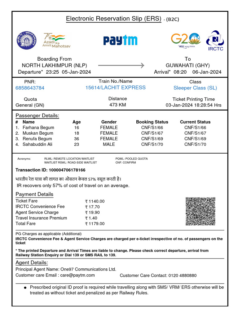Electronic Reservation Slip (ERS) | PDF | Identity Document