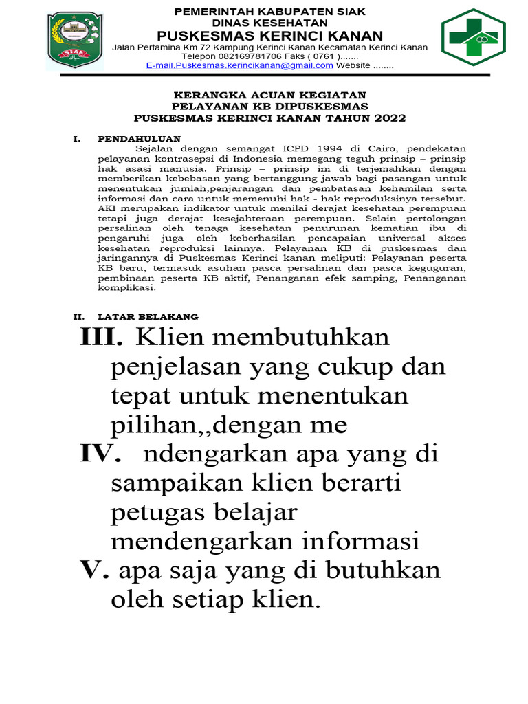 Kak Pelayanan KB Diluar Gedung | PDF