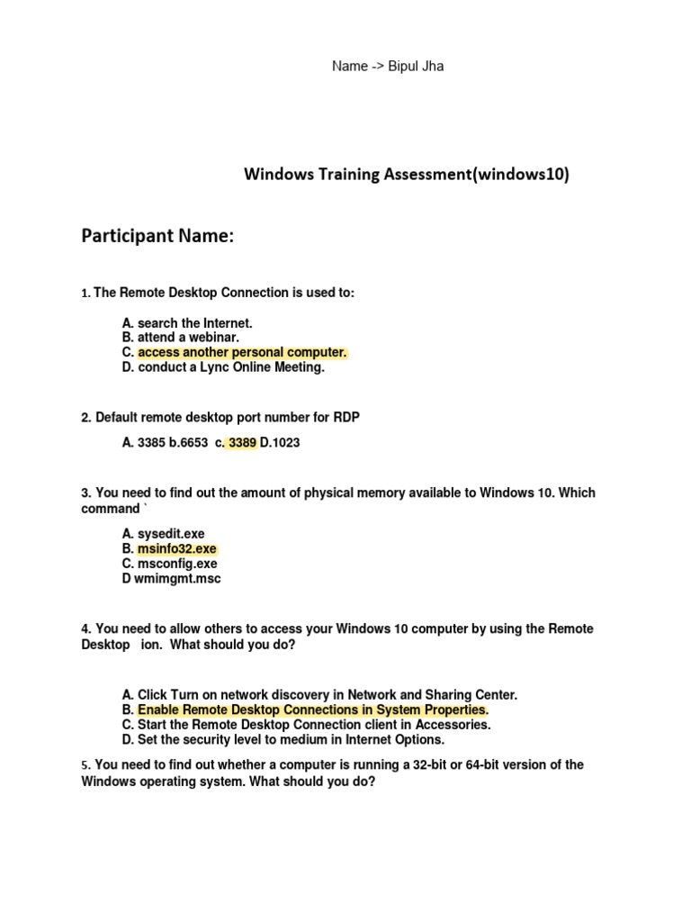 Windows 10 Training Assessment Guide | PDF | Microsoft Windows | Remote ...