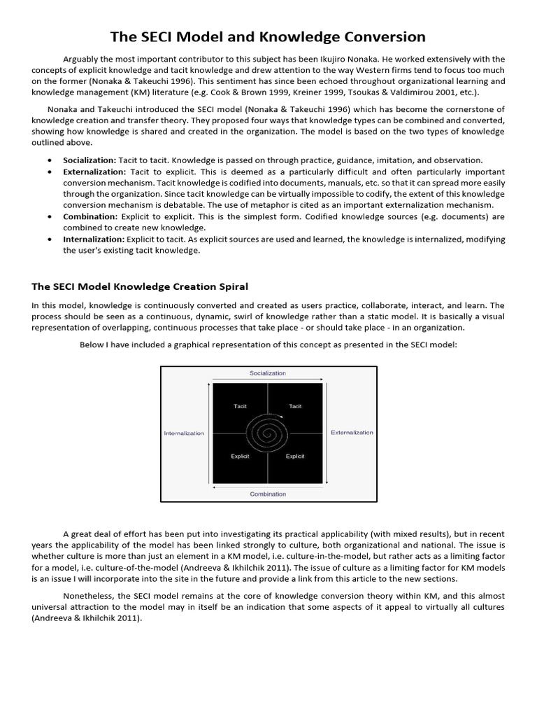 The SECI Model and Knowledge Conversion | PDF | Tacit Knowledge | Knowledge