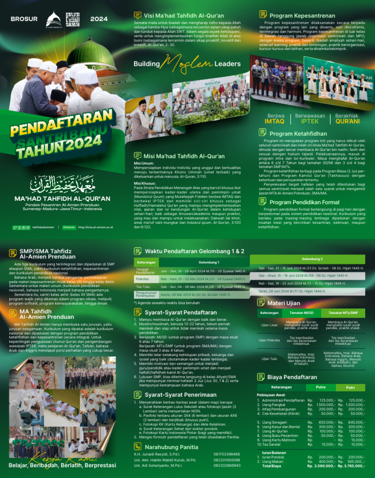 Brosur Ma'Had Tahfidh Al-Qur'an 2024 | PDF