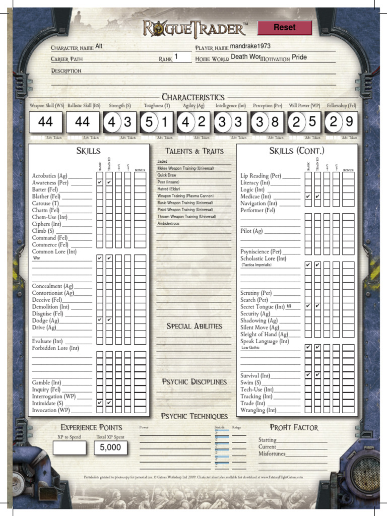 Rook Char Rogue Trader | PDF