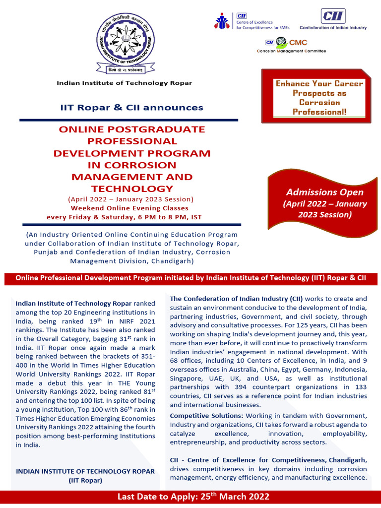 IIT Ropar - CII Online Professional Development Course On Corrosion ...