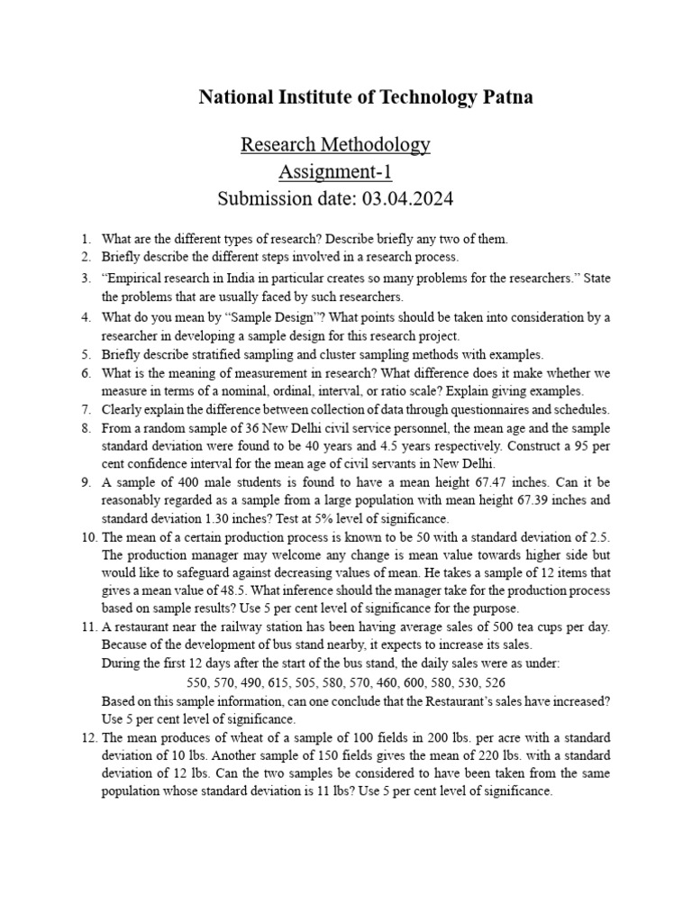 Assignment 1 | PDF | Sampling (Statistics) | Standard Deviation