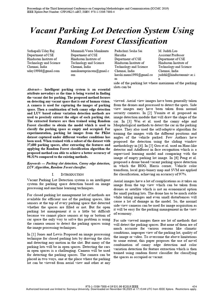 Vacant_Parking_Lot_Detection_System_Using_Random_Forest_Classification | PDF | Algorithms ...