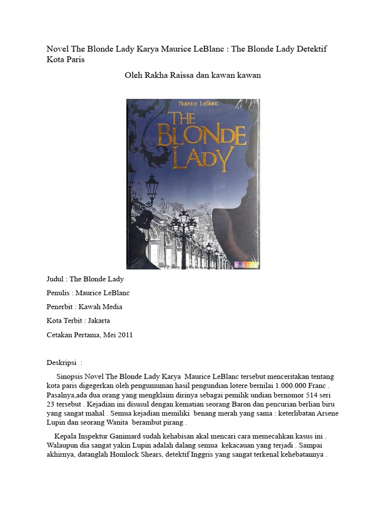 Novel The Blonde Lady Karya Maurice LeBlanc | PDF