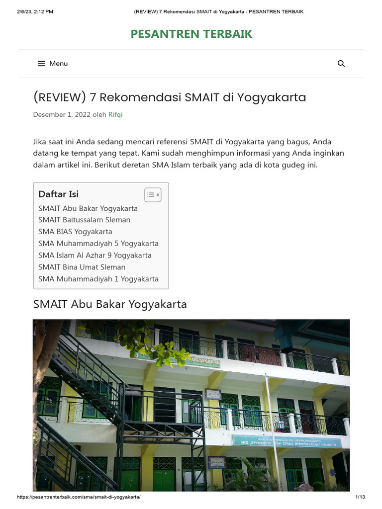 (REVIEW) 7 Rekomendasi SMAIT Di Yogyakarta - PESANTREN TERBAIK | PDF