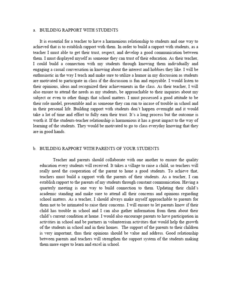Building Rapport With Students | PDF | Teachers | Social Psychology