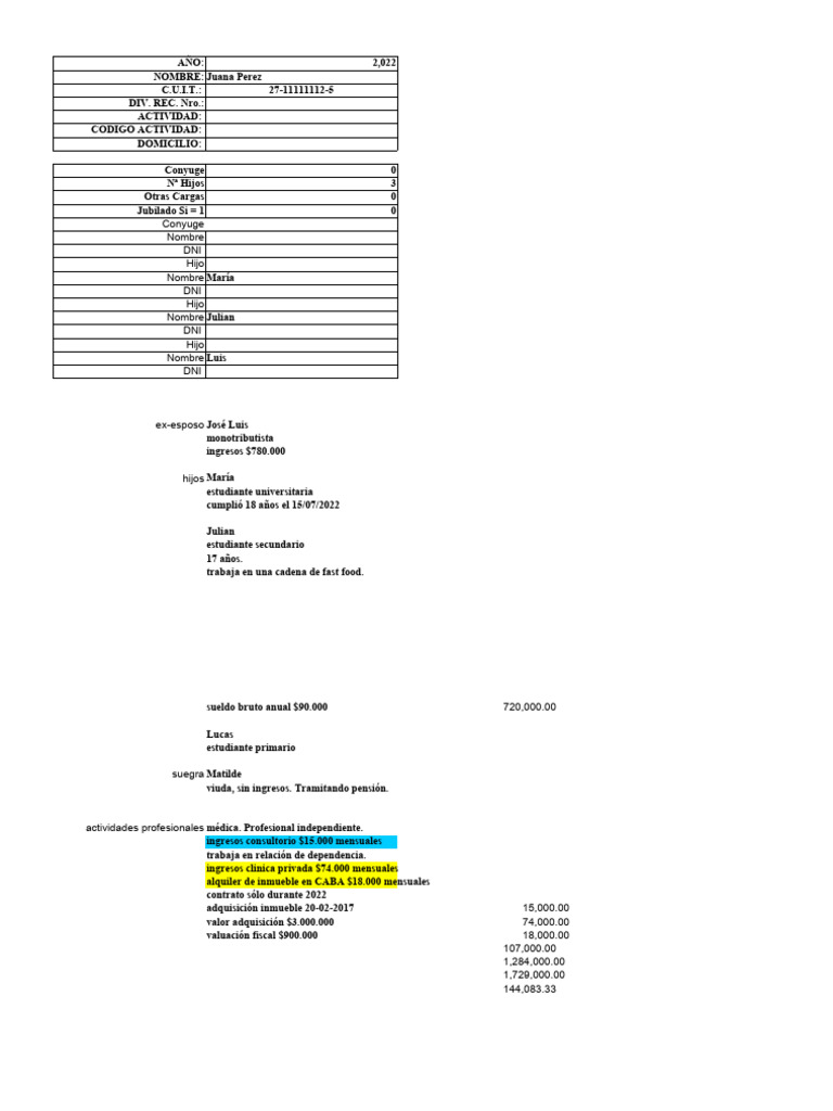 Papel de Trabajo GAN y Bs Pers 2022 | PDF | Bancos | Impuestos