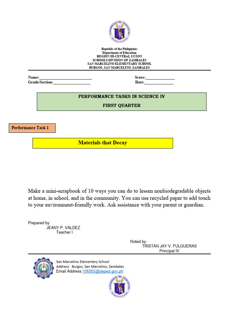 Performance Tasks in Science IV | PDF