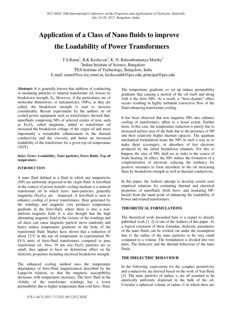 19 Application of A Class of Nano Fluids To Improve The Loadability of Power Transformers | PDF ...