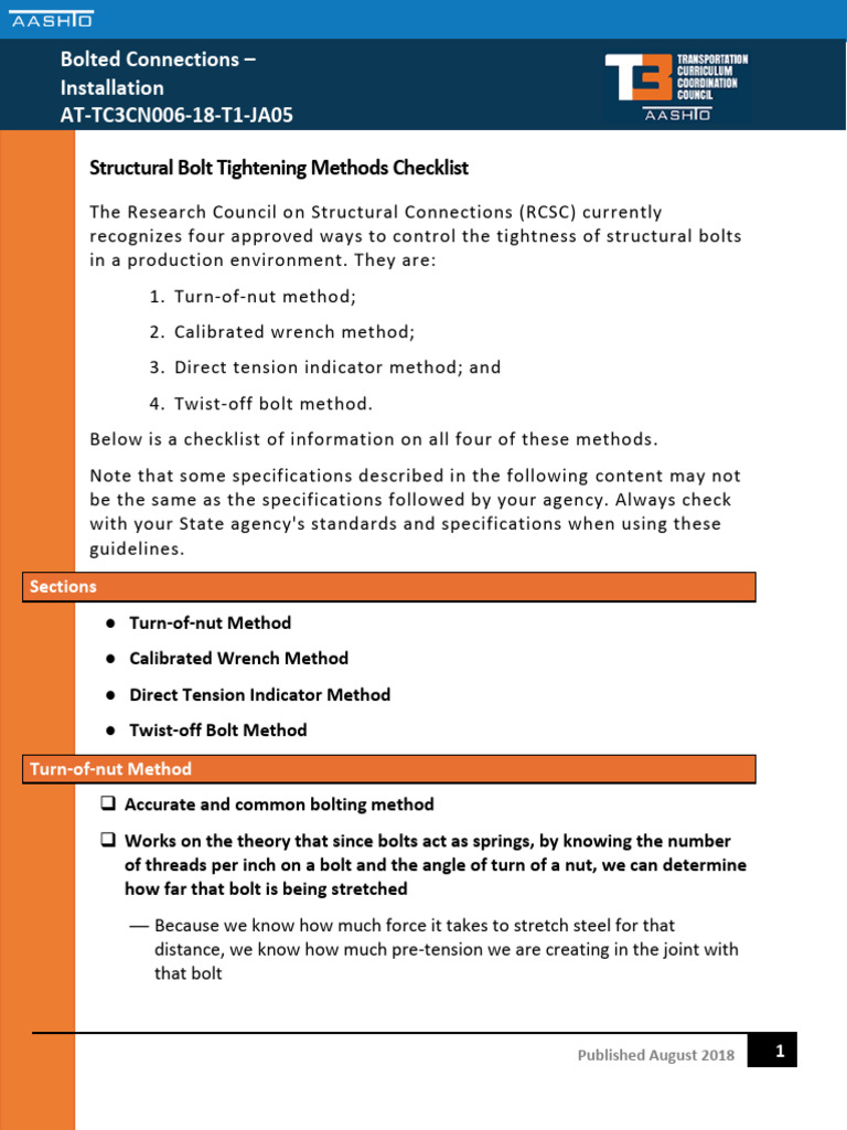 4 - Structural Bolt Tightening Methods Checklist | PDF | Nut (Hardware ...