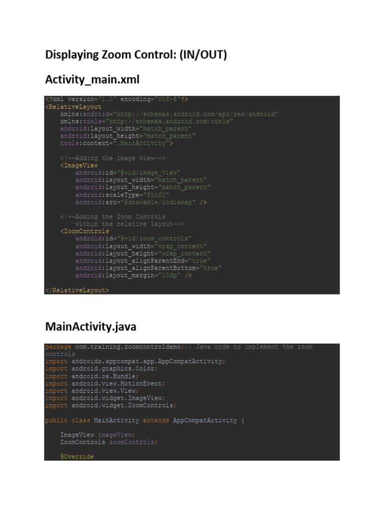 Android Program Displaying Zoom Control-Unit 6 | PDF | Android (Operating System) | Computing ...