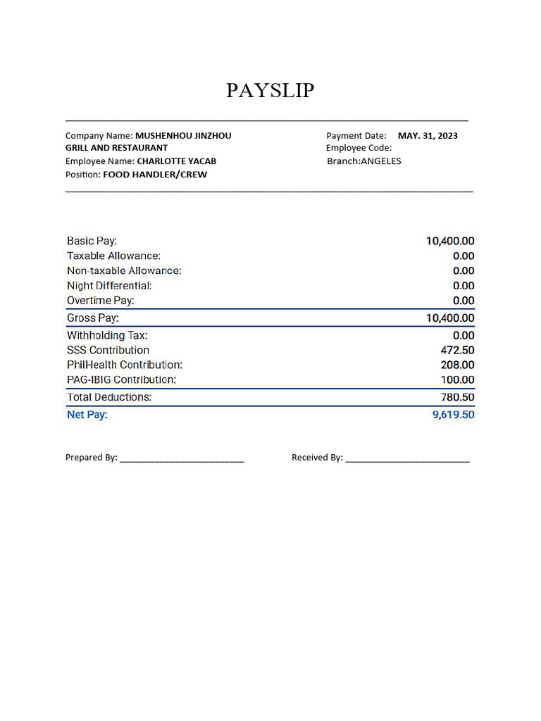 Payslip for Restaurant Crew | PDF