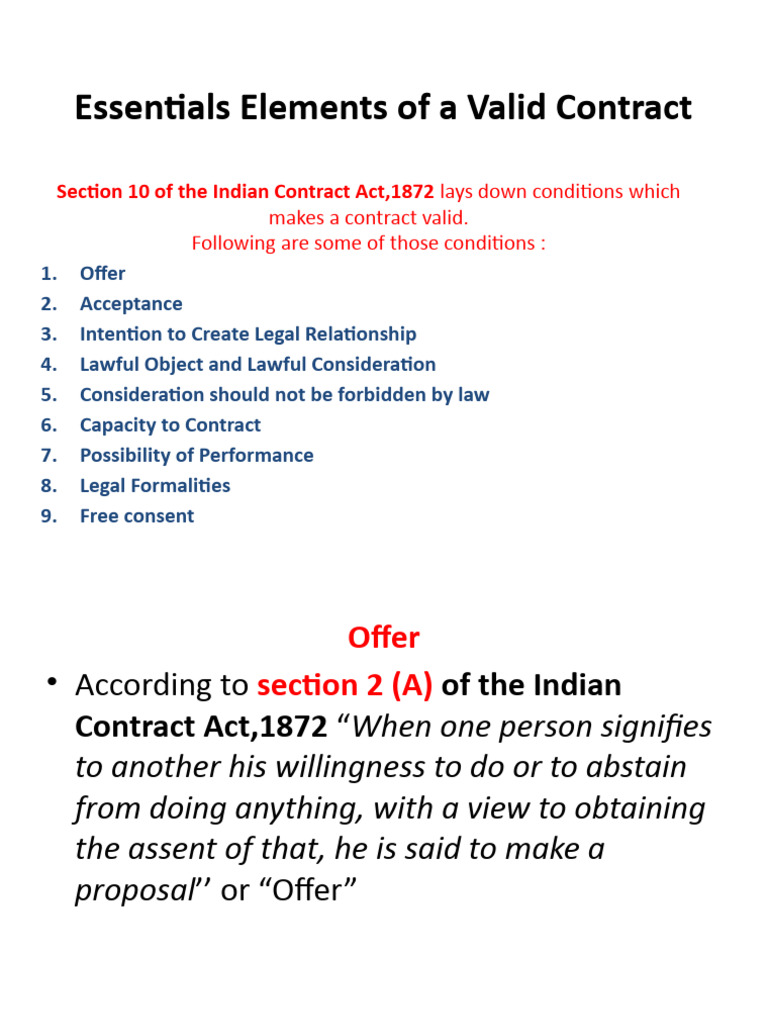 Essentials Elements of A Valid Contract | PDF | Consideration | Legal ...