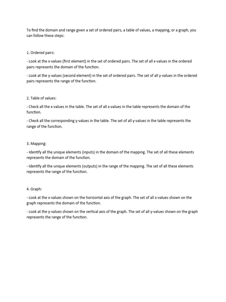 To Find The Domain And Range Given A Set Of Ordered Pairs Pdf