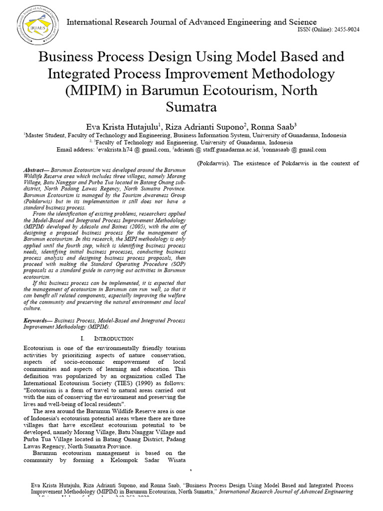 Business Process Design Using Model Based and Integrated Process Improvement Methodology (MIPIM ...