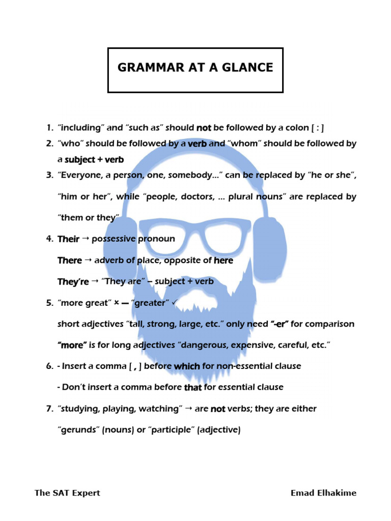 Grammar at A Glance | PDF | Verb | Adjective