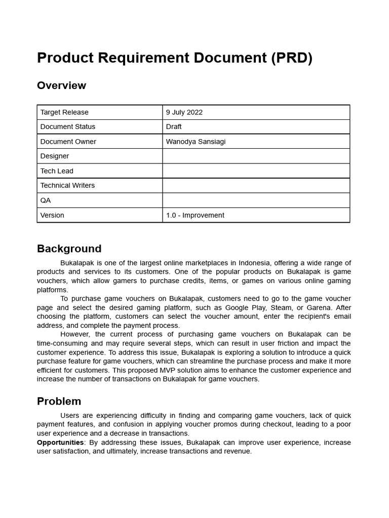 Sample PRD | PDF | Usability | Point Of Sale