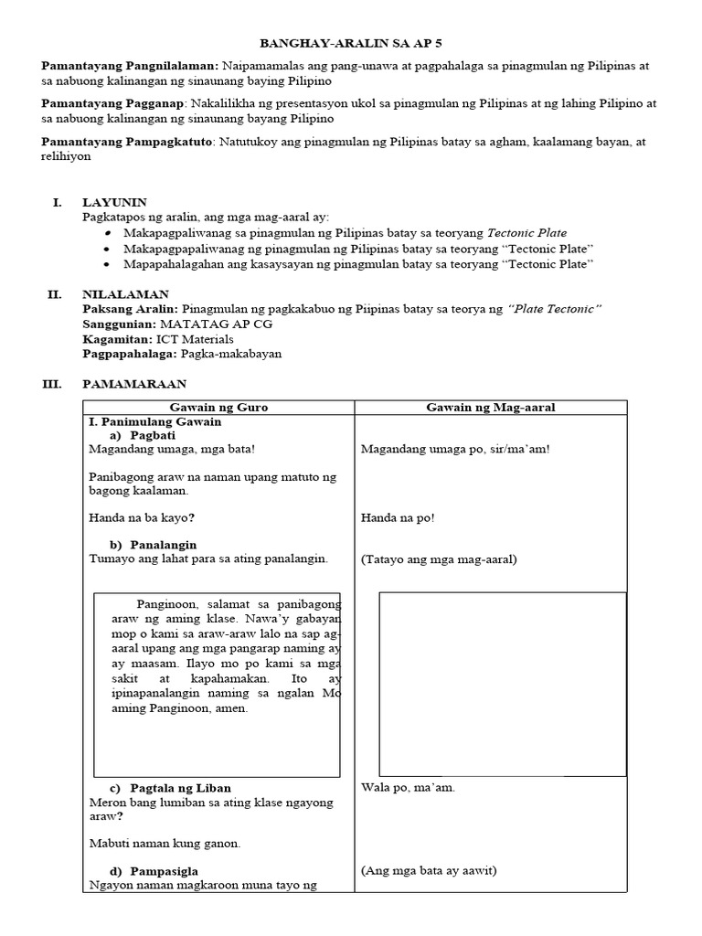Banghay Aralin Sa AP 5 | PDF