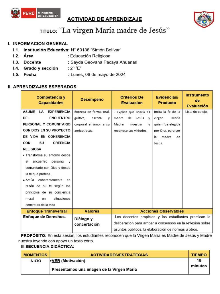 SES-EDU - RELI-2°-Maria Madre de Jesus | Descargar gratis PDF | María, madre de Jesús | Oración