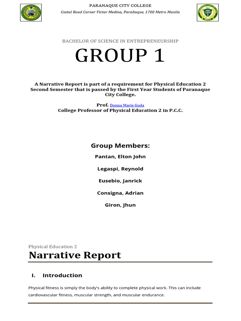 Narrative Report Fo PE2 Group 1 | PDF | Physical Fitness | Strength ...