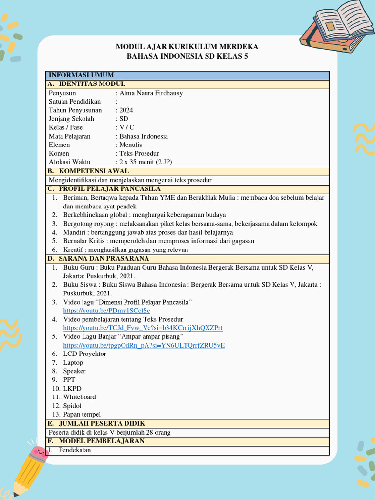 Modul Ajar Kelas 5 (Teks Prosedur) | PDF