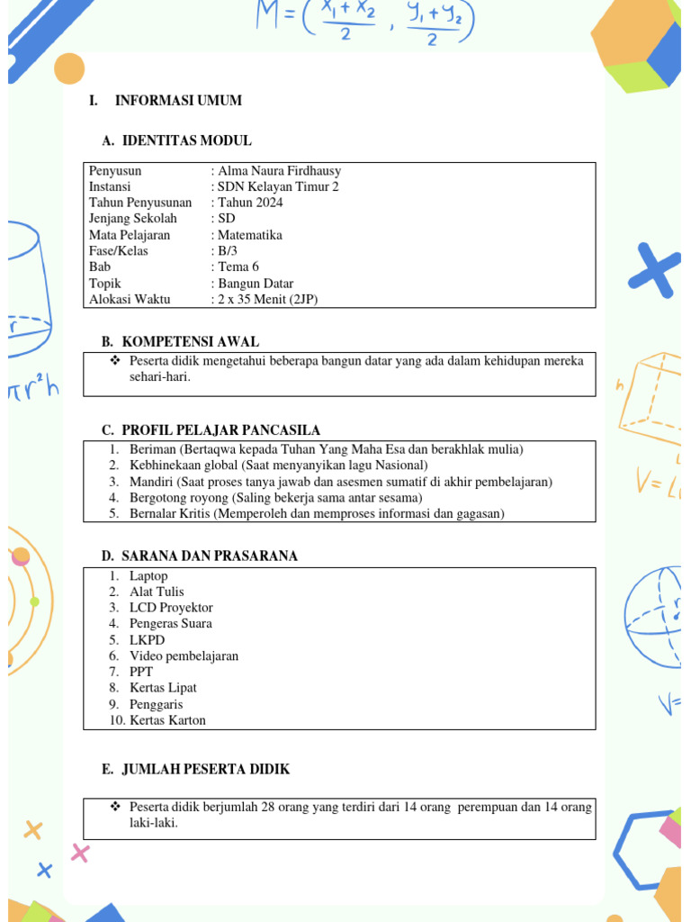 Modul Ajar MTK Bangun datar | PDF
