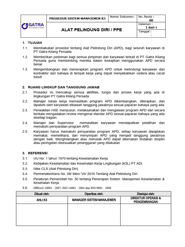 SOP 80 Alat Pelindung Diri - PPE (Personal Protective Equipment ...