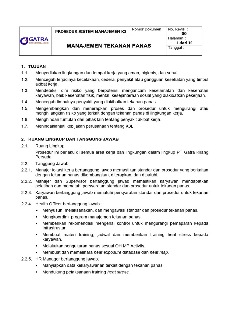 SOP 86 MANAGEMENT Tekanan Panas (Heat Stress Management) - Garam | PDF