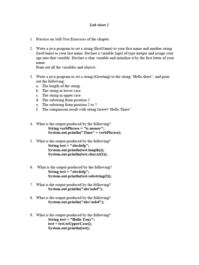 Lab Sheet 2 | PDF | Parameter (Computer Programming) | String (Computer ... Lab Sheet 2 | PDF | Parameter (Computer Programming) | String (Computer ...