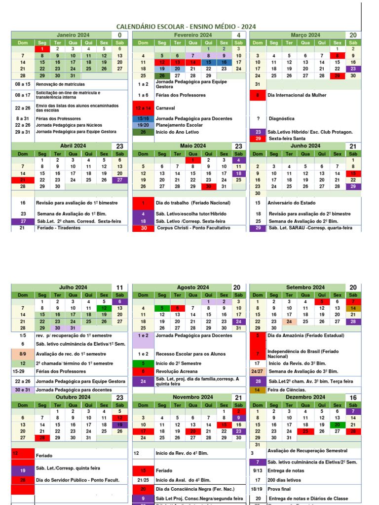 Calendário Escolar 2024 - Ensino Médio | PDF