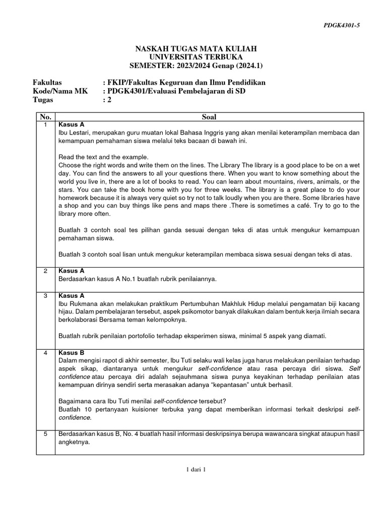 Soal pdgk4301 tmk2 5 | PDF
