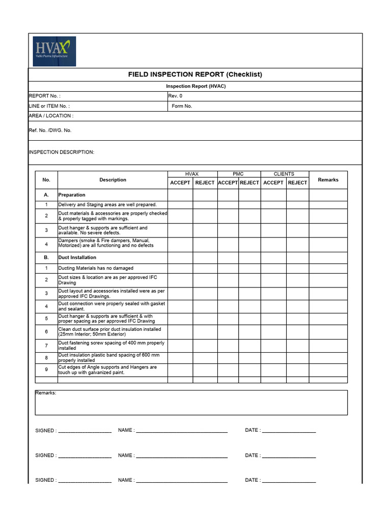 HVAC Inspection Checklist | PDF | Duct (Flow) | Home Appliance