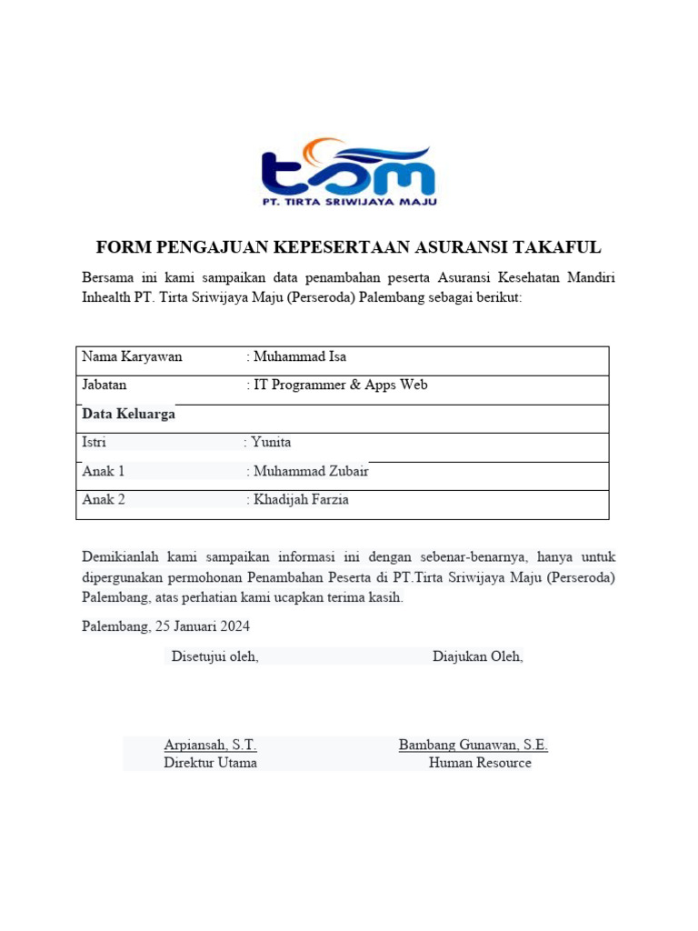 Form Pengajuan Kepesertaan Asuransi Mandiri Inhealth | PDF