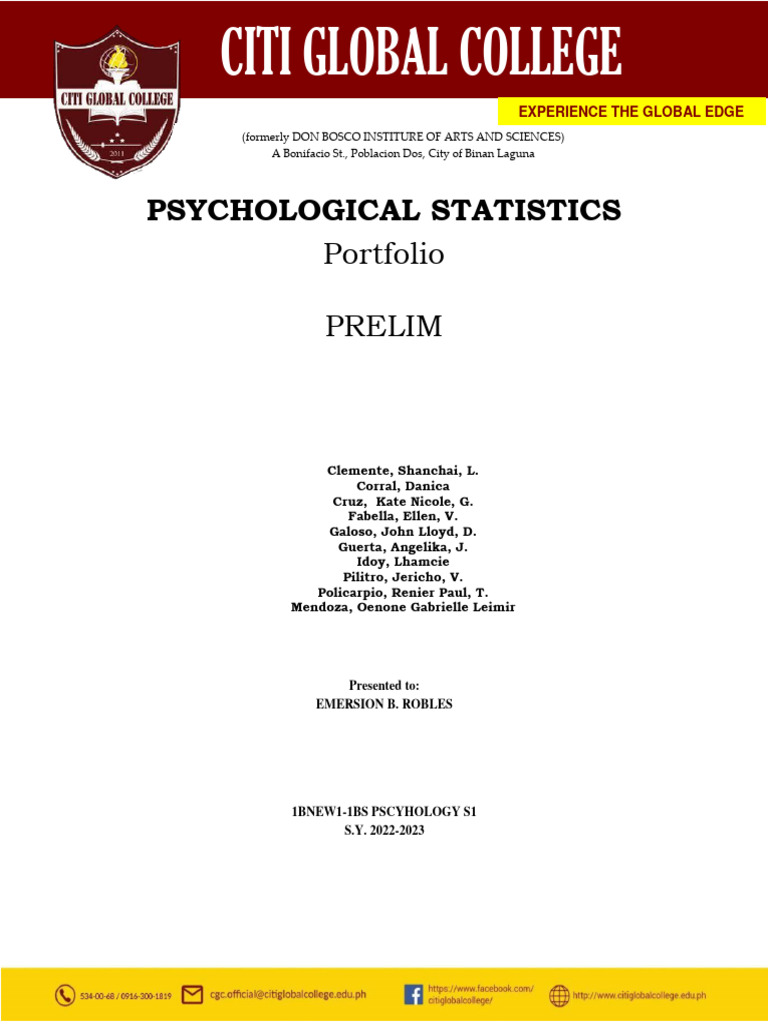 Prelims Stats Portfolio | Download Free PDF | Statistics | Mean