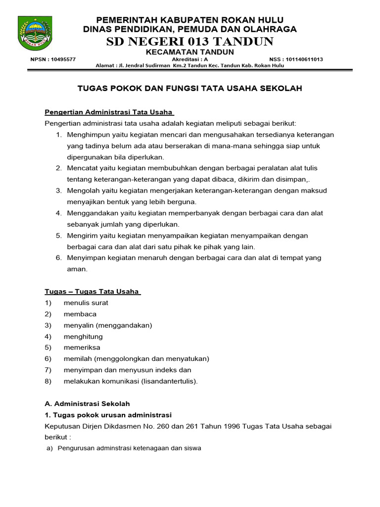 Tugas dan Fungsi Tata Usaha Sekolah | PDF