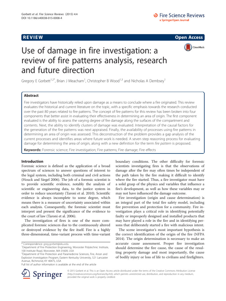 Use of Damage in Fire Investigation: A Review of Fire Patterns Analysis ...