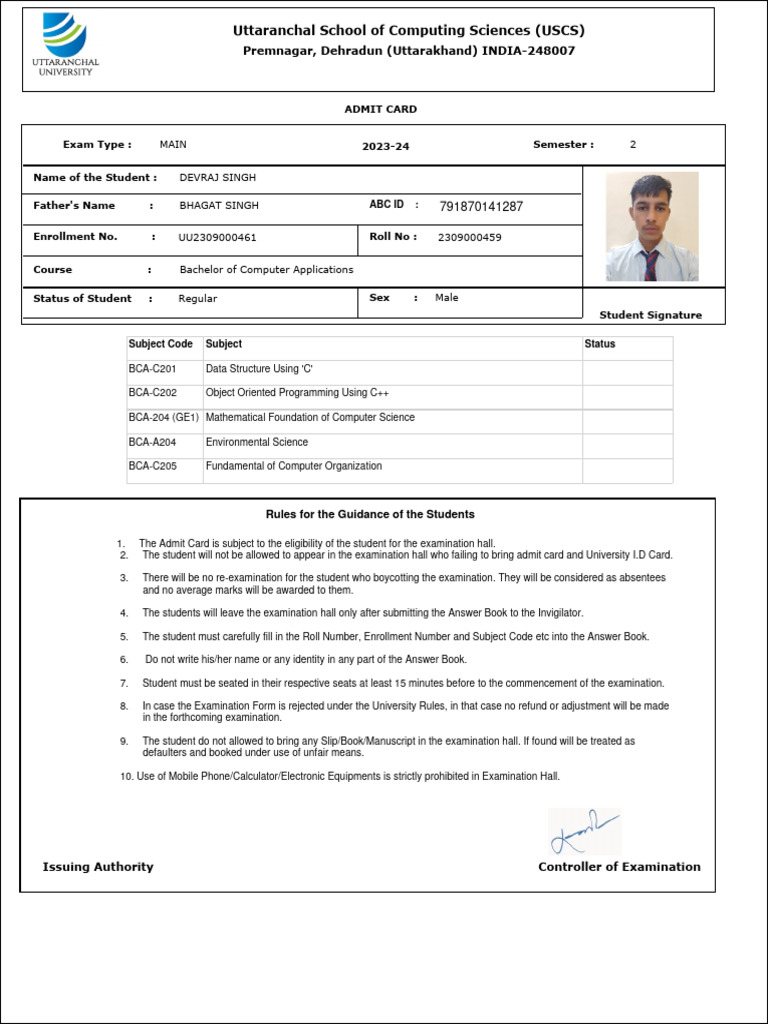 RPT Student Admit Card UU | PDF | Computing