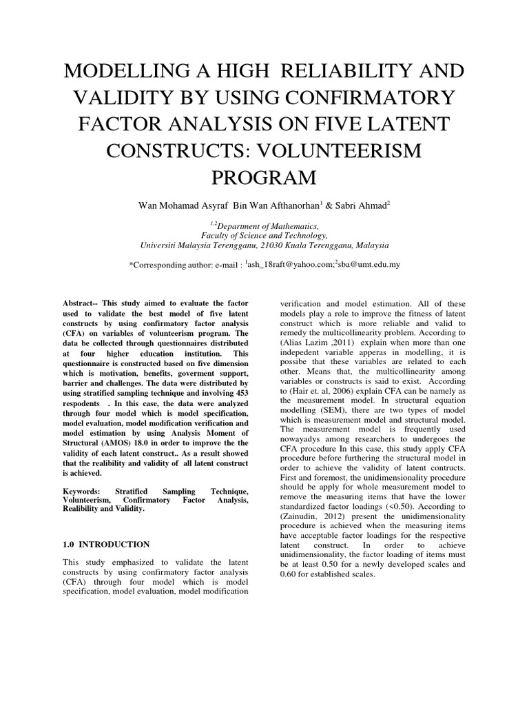 Modelling A High Reliability and Validit | PDF | Factor Analysis | Statistical Analysis