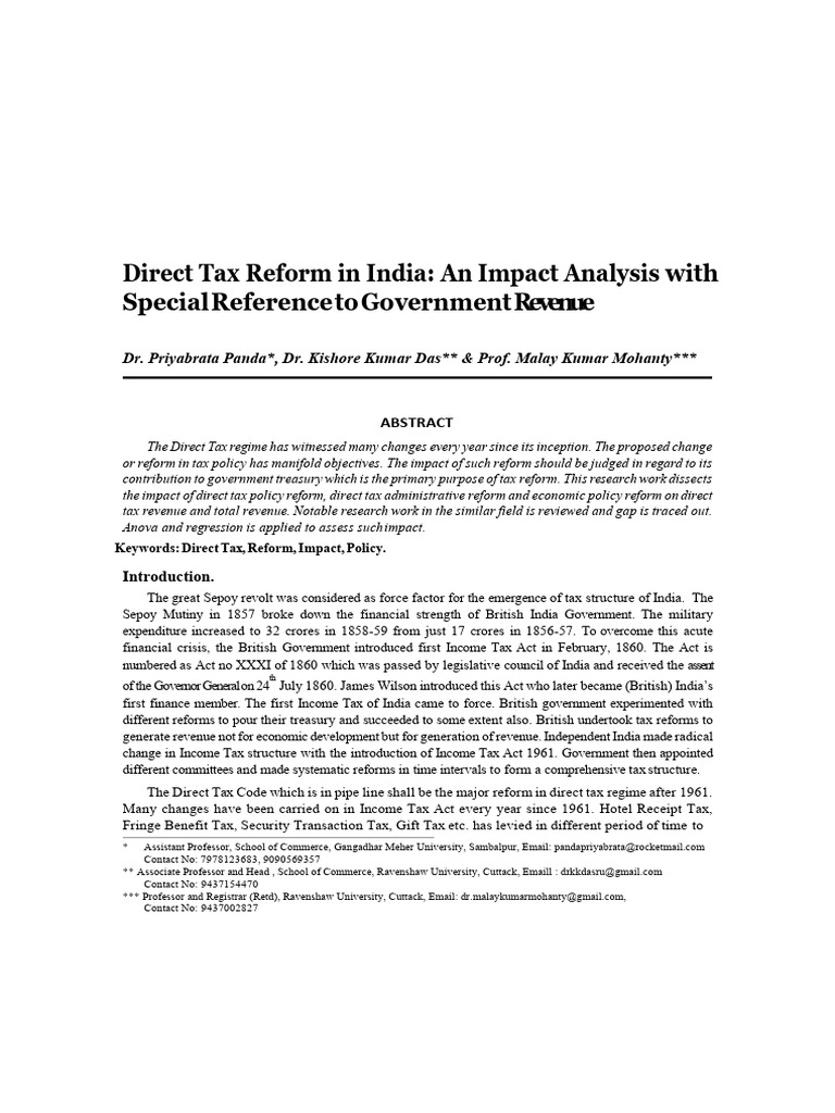 Direct Tax Reformin India An Impact Analysiswith Special Referenceto ...